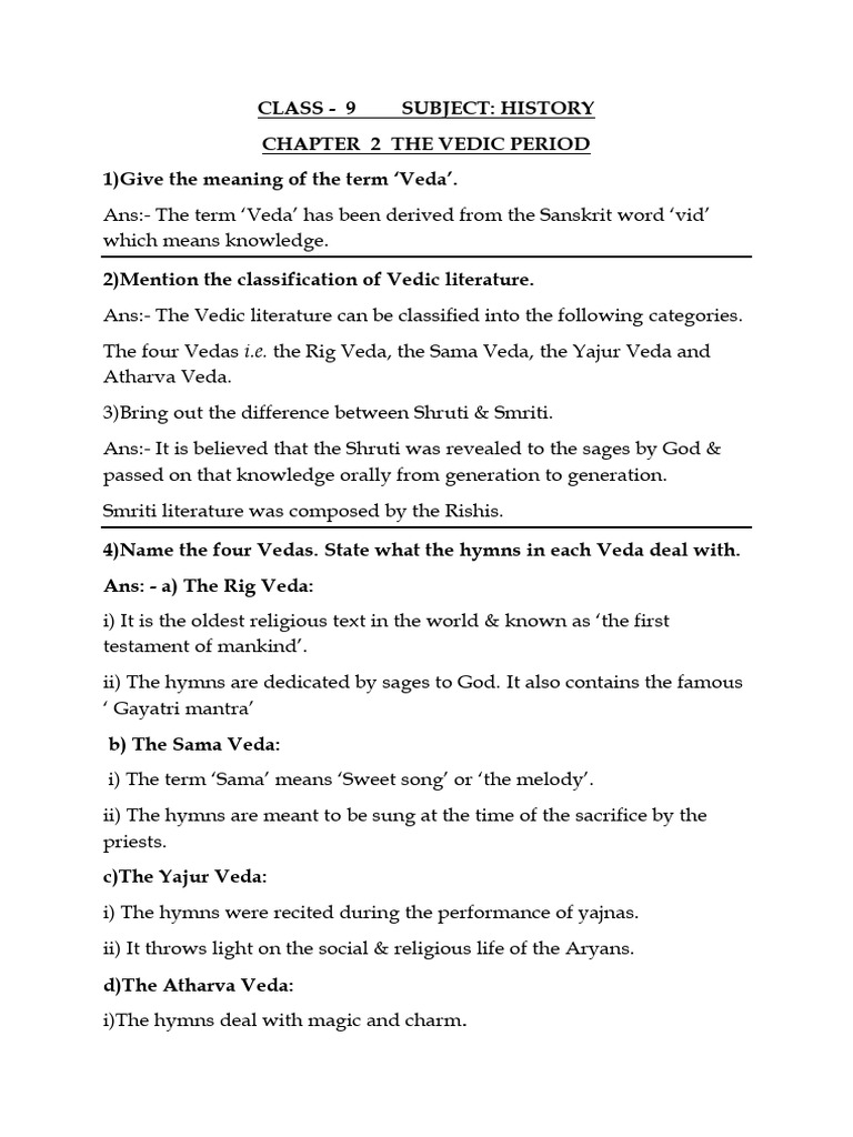 Ix History Chapter 2 The Vedic Period | PDF | Vedas | Upanishads