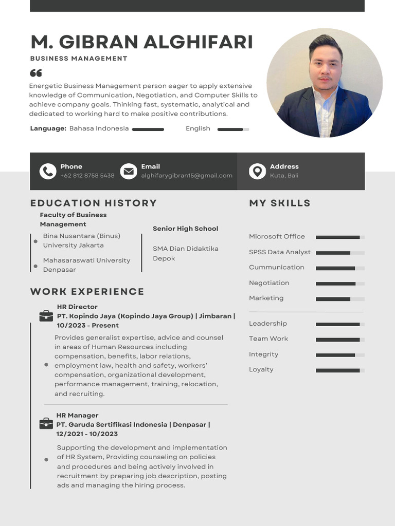 Muhammad Gibran Alghifari MEP Supervisor Resume | PDF | Human Resources | Economies