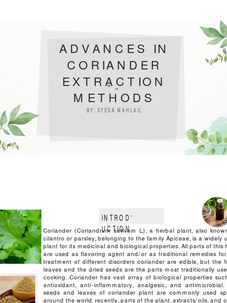 ADVANCES IN CORIANDER EXTRACTION METHODS (Updated) | PDF | Coriander | Chemistry