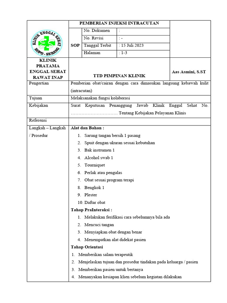 SOP Injeksi IC | PDF
