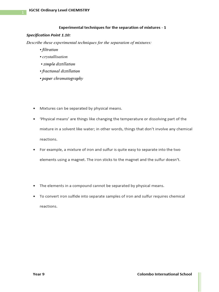 Lesson 4 Separation Techniques Pdf Filtration Distillation