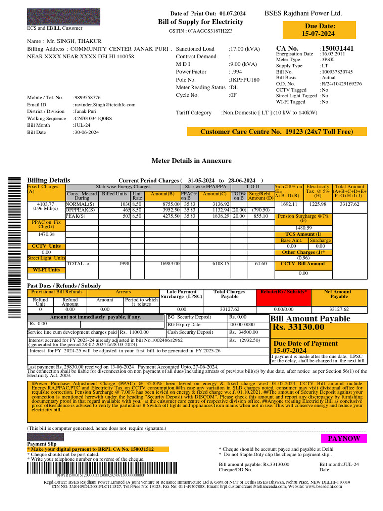 Bses Rajdhani Power Limited | PDF | Cheque | Payments
