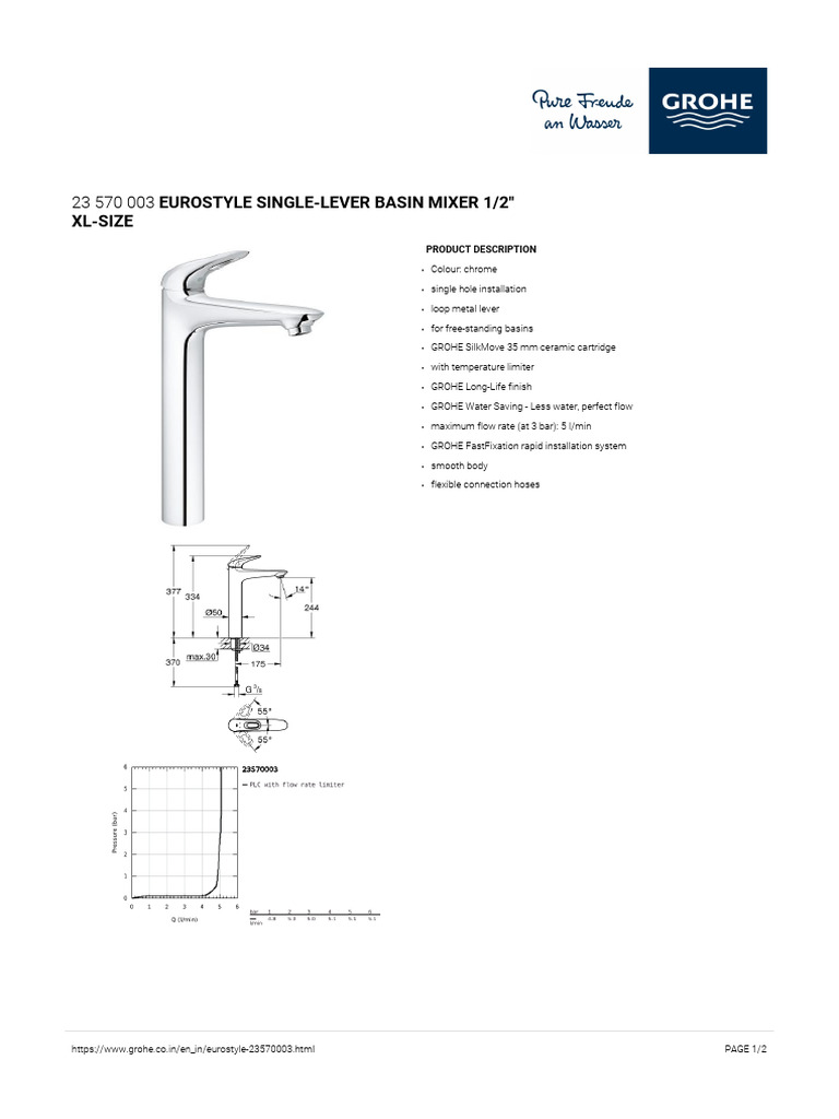 GROHE Specification Sheet 23570003 | PDF
