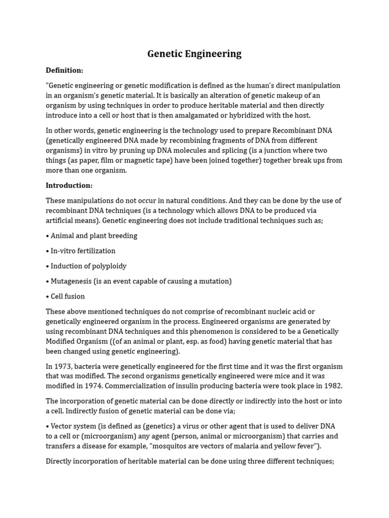 Understanding Genetic Engineering Basics | PDF | Genetic Engineering ...