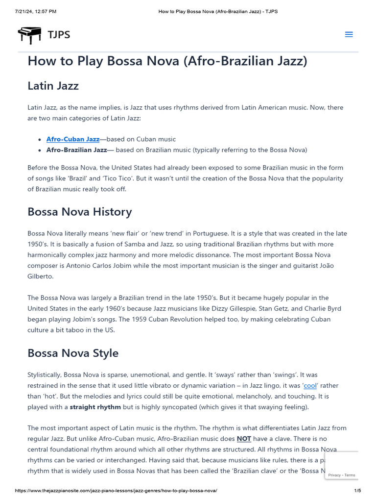 8) How To Play Bossa Nova (Afro-Brazilian Jazz) - TJPS | PDF | Jazz ...