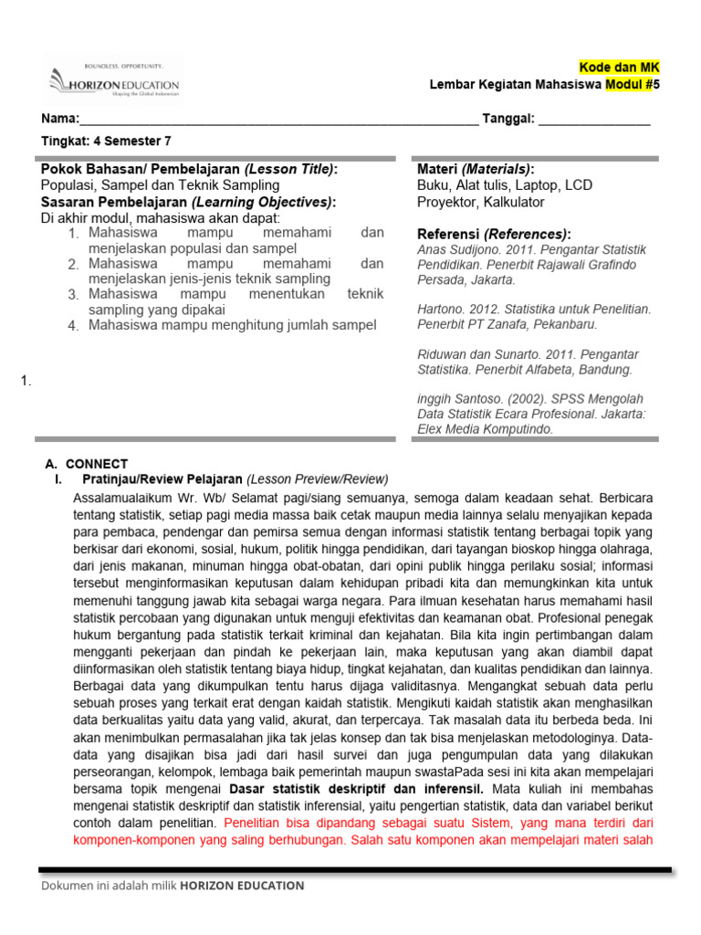 MODUL 5 POPULASI, SAMPEL DAN TEKNIK SAMPLING | PDF