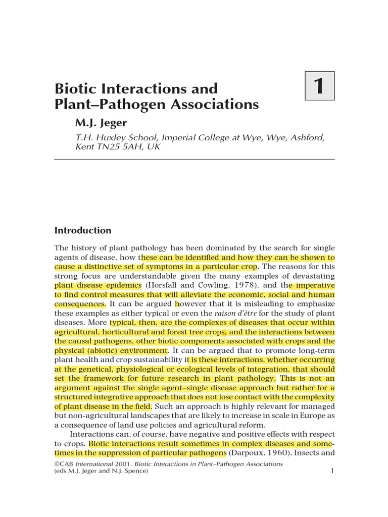 Biotic Interactions and Plant Pathogen Associations Unit2 | PDF ...