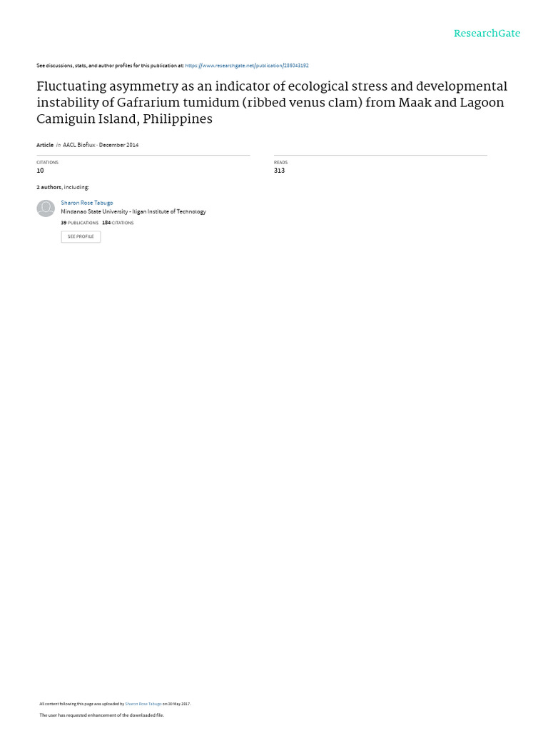 Fluctuating Asymmetry As An Indicator of Ecological Stress and ...