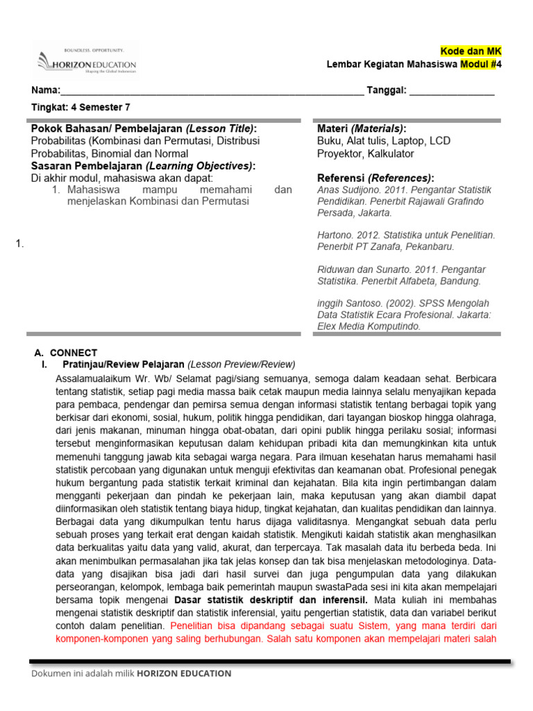 Modul 4 Probabilitas Dan Distribusi Binomial Dan Normal | PDF | Sains ...