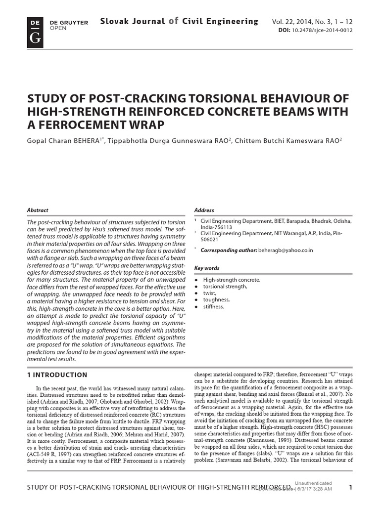 Study_of_Post-Cracking_Torsional_Behaviour_of_High | PDF | Stress (Mechanics) | Deformation ...