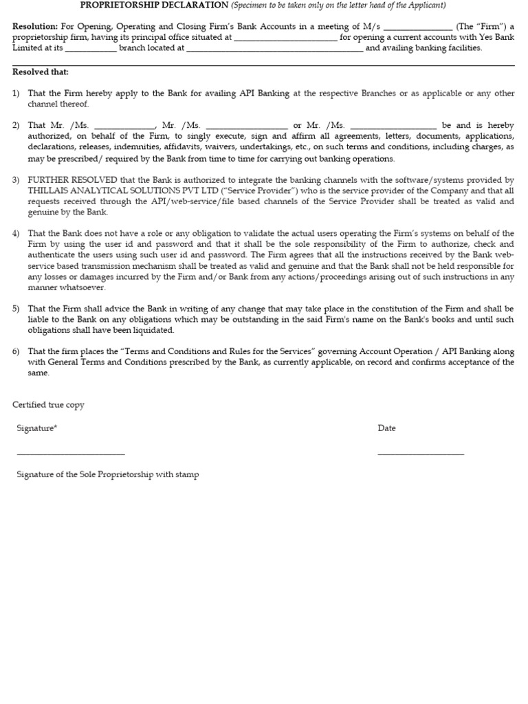 Prop Declaration For API Vanghee | PDF | Banks | Contractual Term