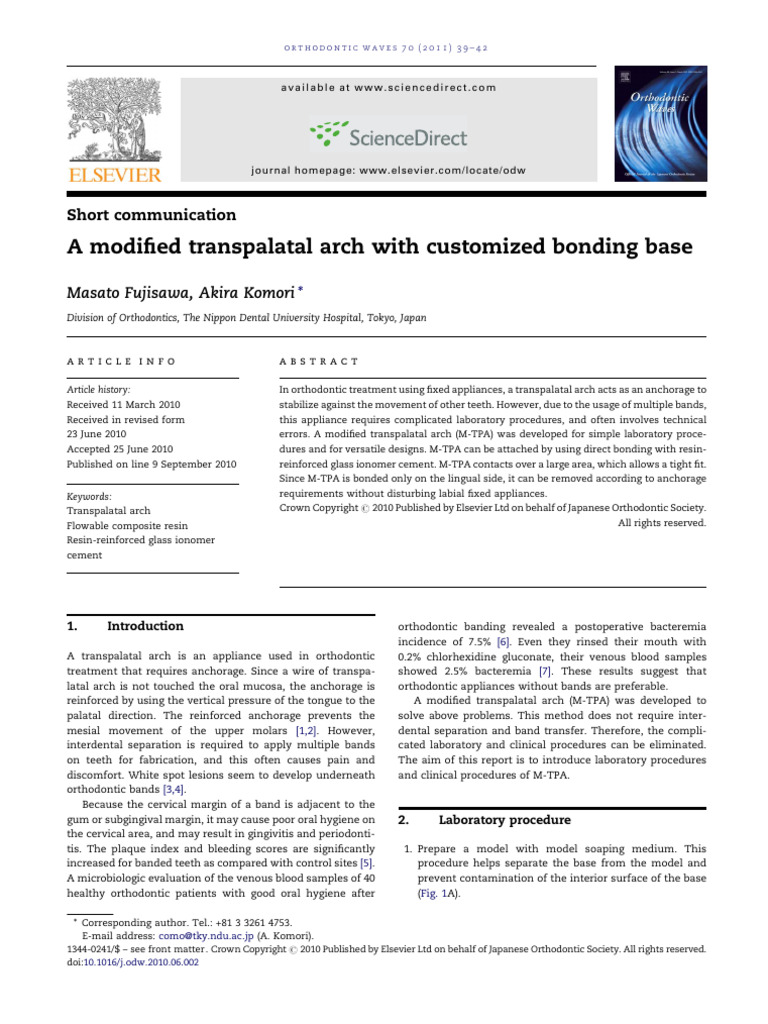A Modified Transpalatal Arch With Customized Bonding Base | PDF ...