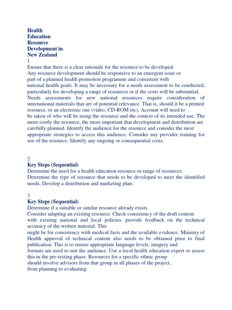 Heath Guidelines | PDF | Needs Assessment | Health Education