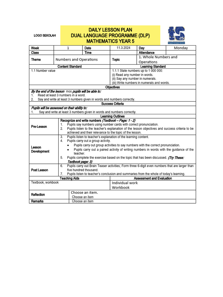 Whole Numbers and Operations | PDF | Lesson Plan | Teachers