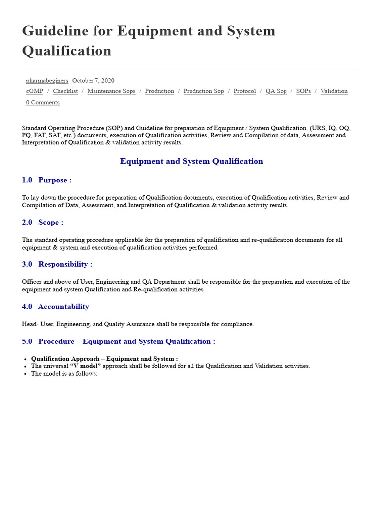 V Model Guidelines for Equipment Qualification | PDF | Verification And ...