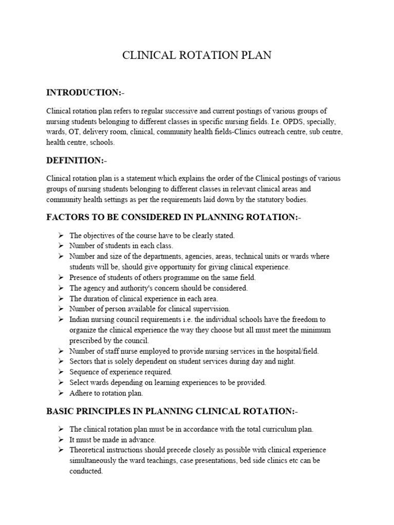Clinical Rotation Plan Assignment | PDF | Nursing | Teachers