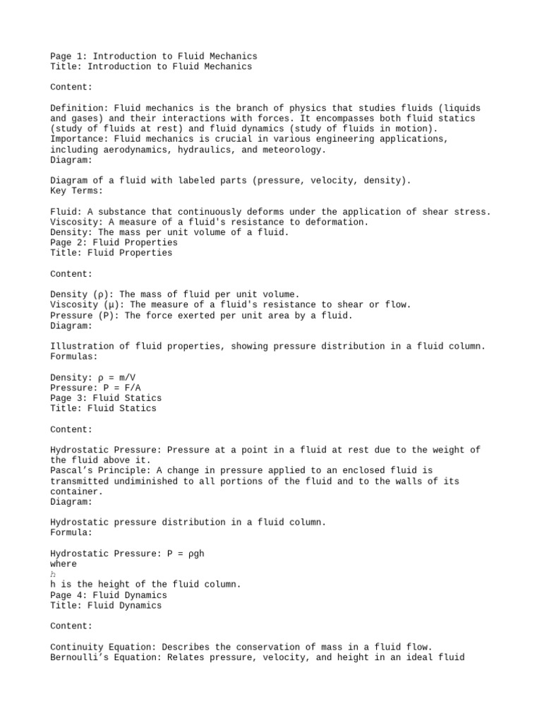 Fluid Mechanics Class Notes | PDF