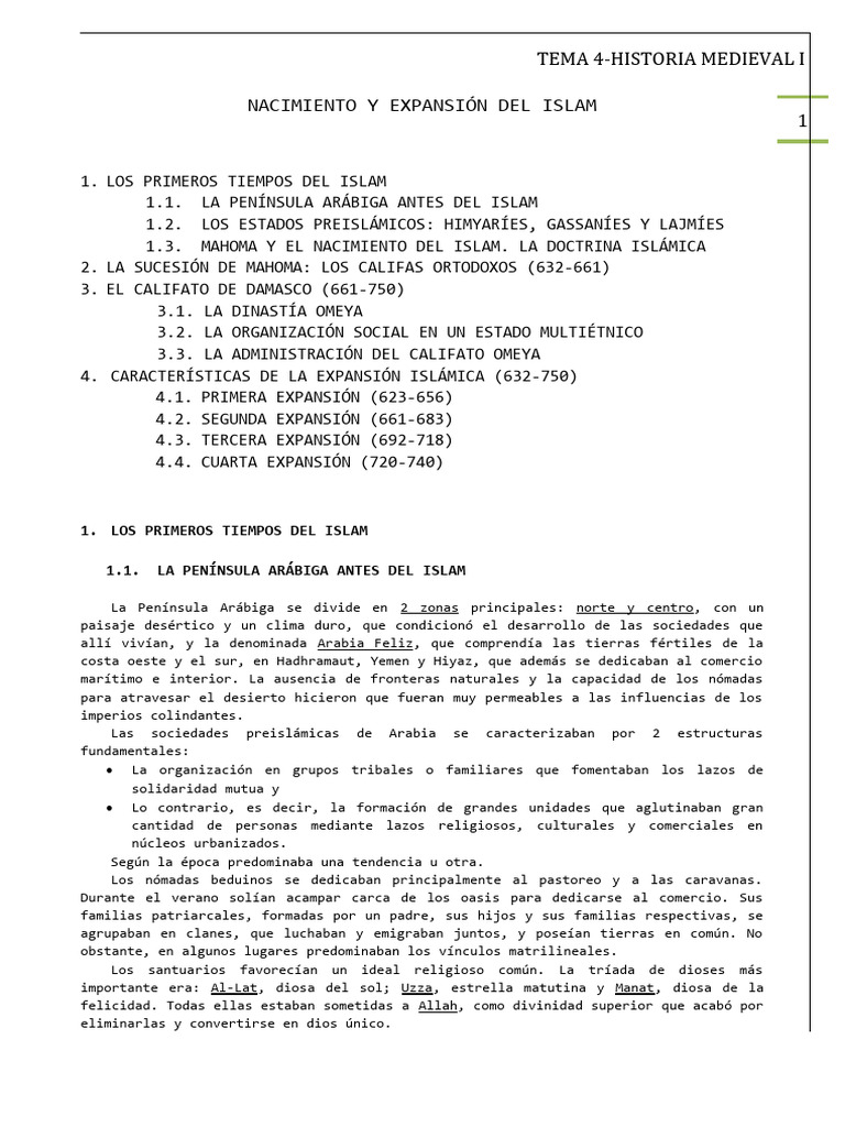 Tema 4 Nacimiento y Expansión Del Islam | PDF | Mahoma | Califato