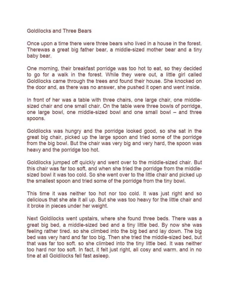 Goldilocks and Three Bears | PDF | Goldilocks And The Three Bears ...