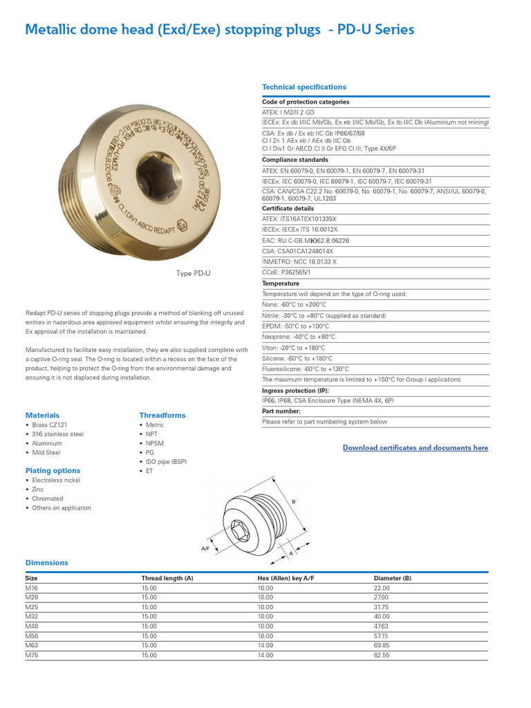 Eaton Redapt Stopping Plugs Pdu Datasheet en Us | PDF | Pipe (Fluid ...