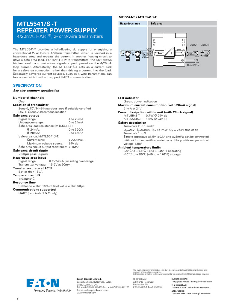 MTL5541 Datasheet | PDF | Power (Physics) | Manufactured Goods