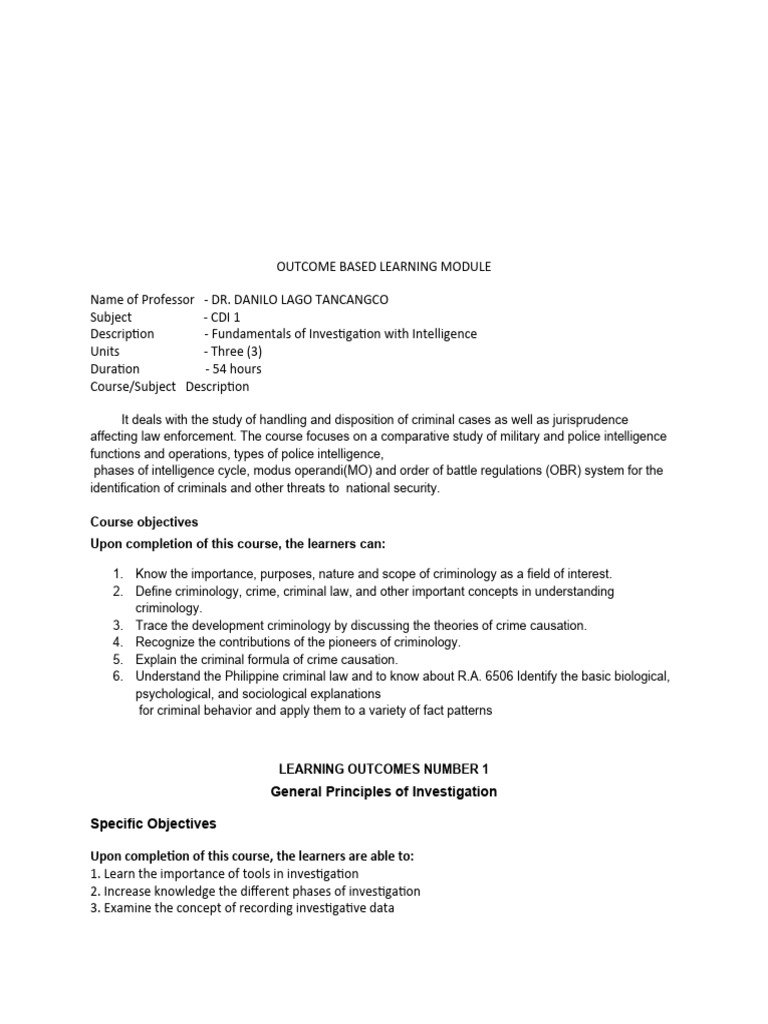 FUNDAMENTALS OF INVESTIGATYION AND POLICE INTELLIGENCE | PDF | Military ...