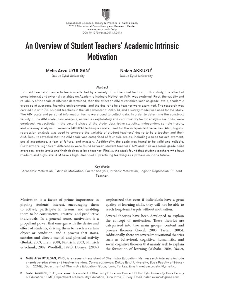 Student Teachers' Academic Intrinsic Motivation | PDF | Motivation ...