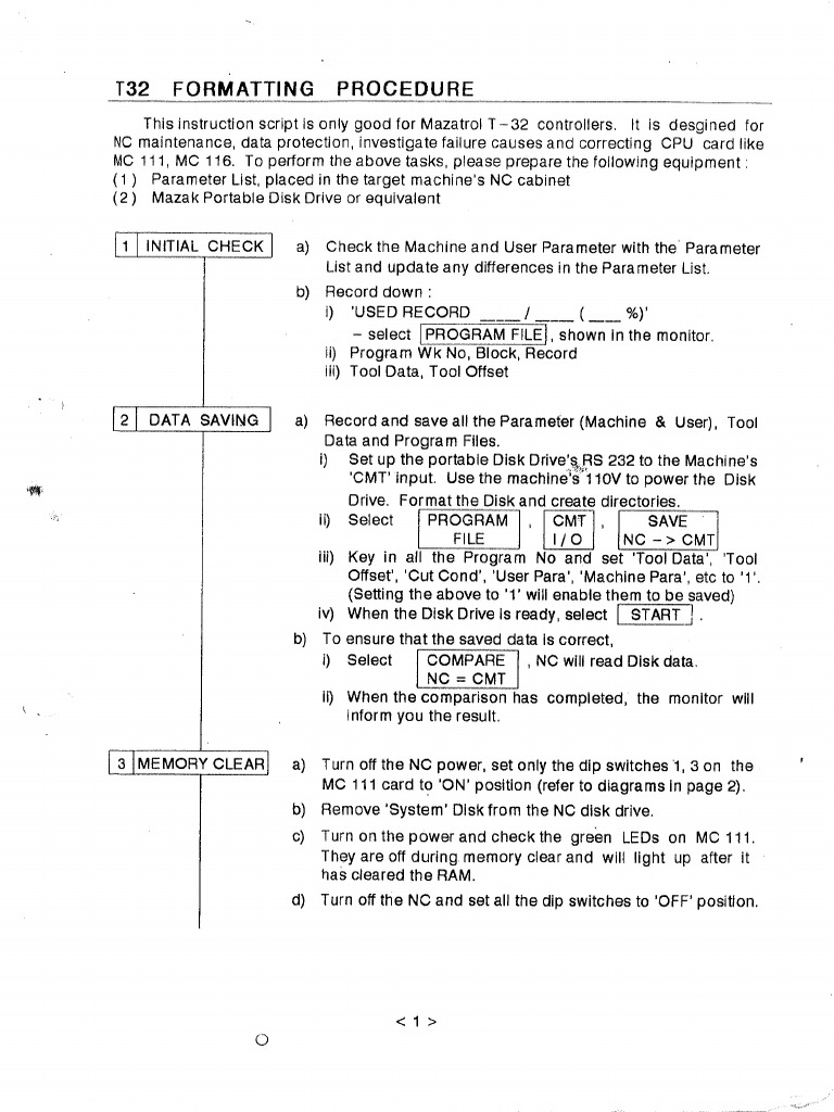 Mitsu Restore Mazak (T32 Format Procedure) | PDF