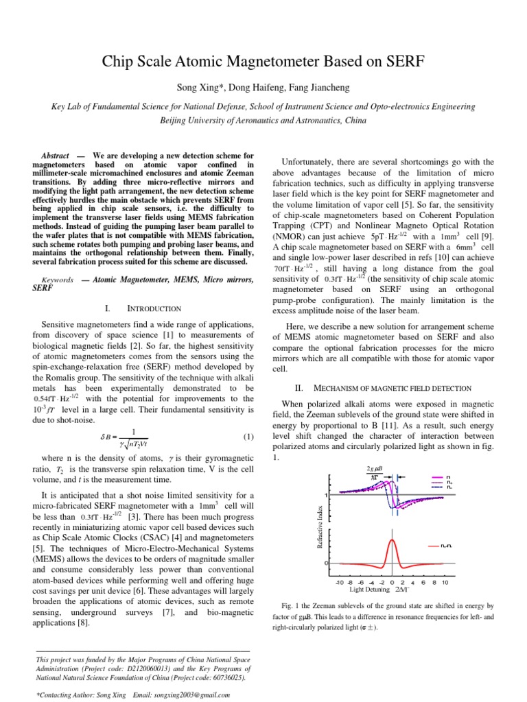 Chip Scale Atomic Magnetometer Based On SERF | PDF | Magnetometer ...