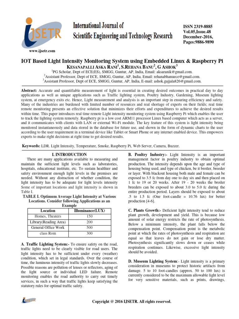 IOT Based Light Intensity Monitoring Sys | PDF | Computer Engineering ...