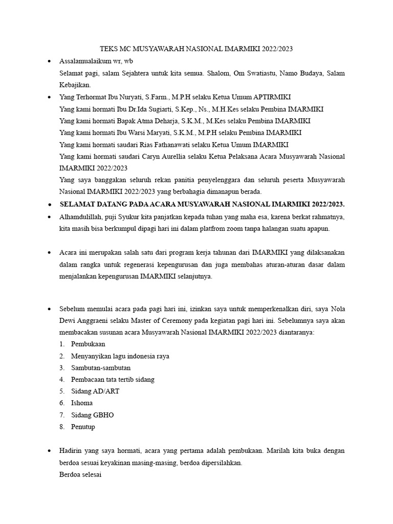Musyawarah Nasional IMARMIKI 2022/2023 | PDF | Karier & Perkembangan ...