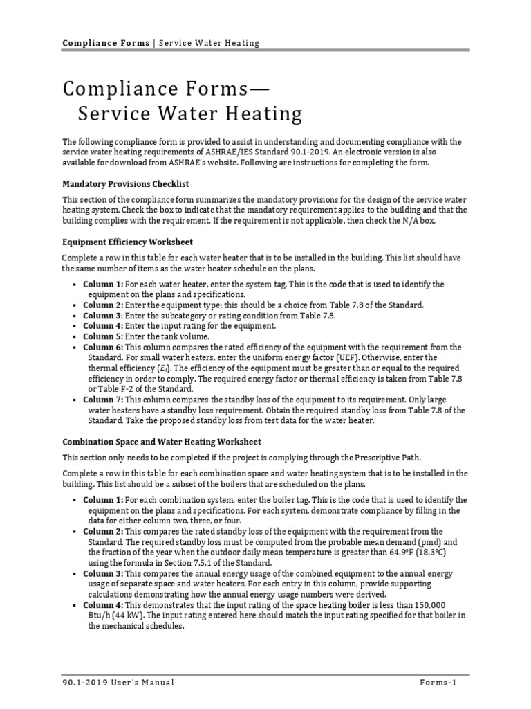 Service Water Heating Compliance Forms | PDF | Water Heating | Building ...