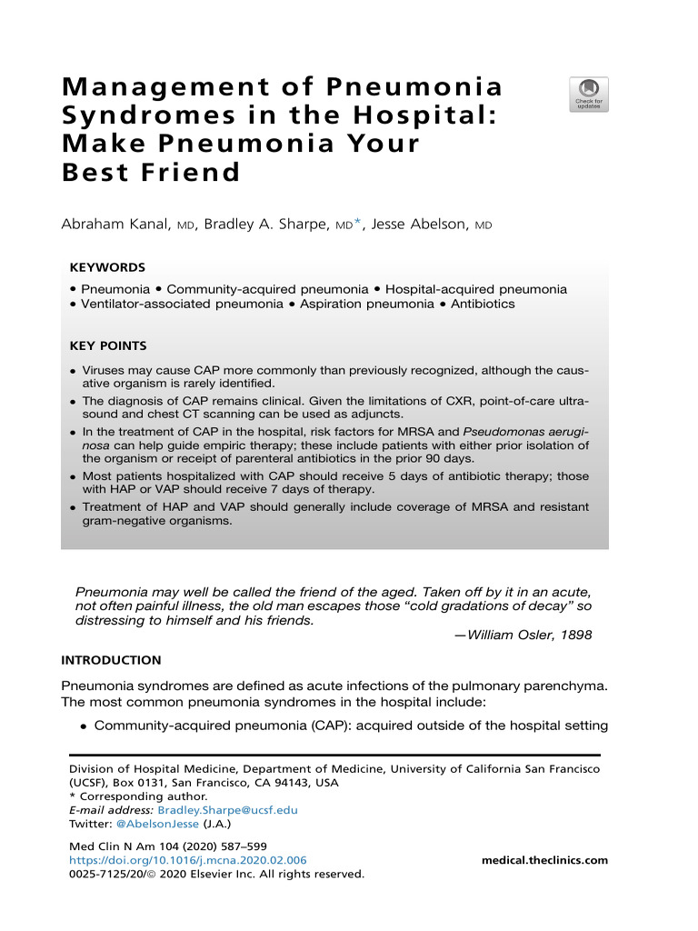 Management of Pneumonia Syndromes in the Hospital | PDF | Pneumonia ...