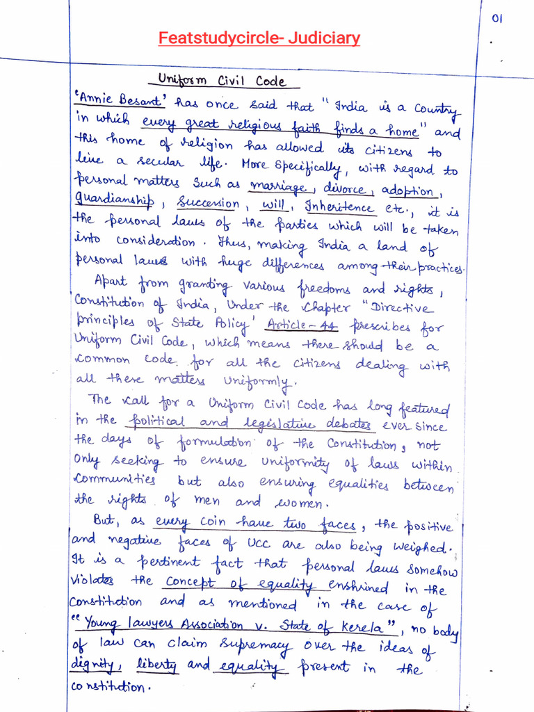 Uniform Civil Code Essay | PDF