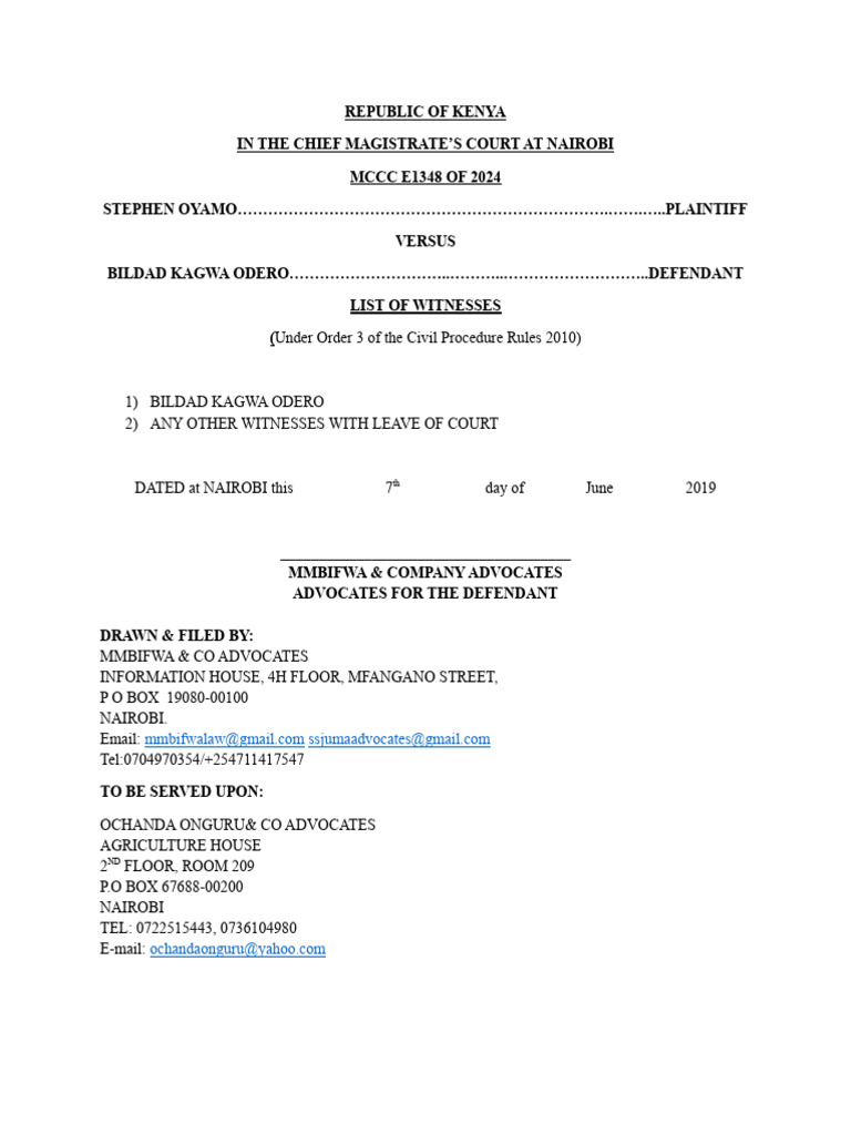 BILDAD LIST OF WITNESSES | PDF
