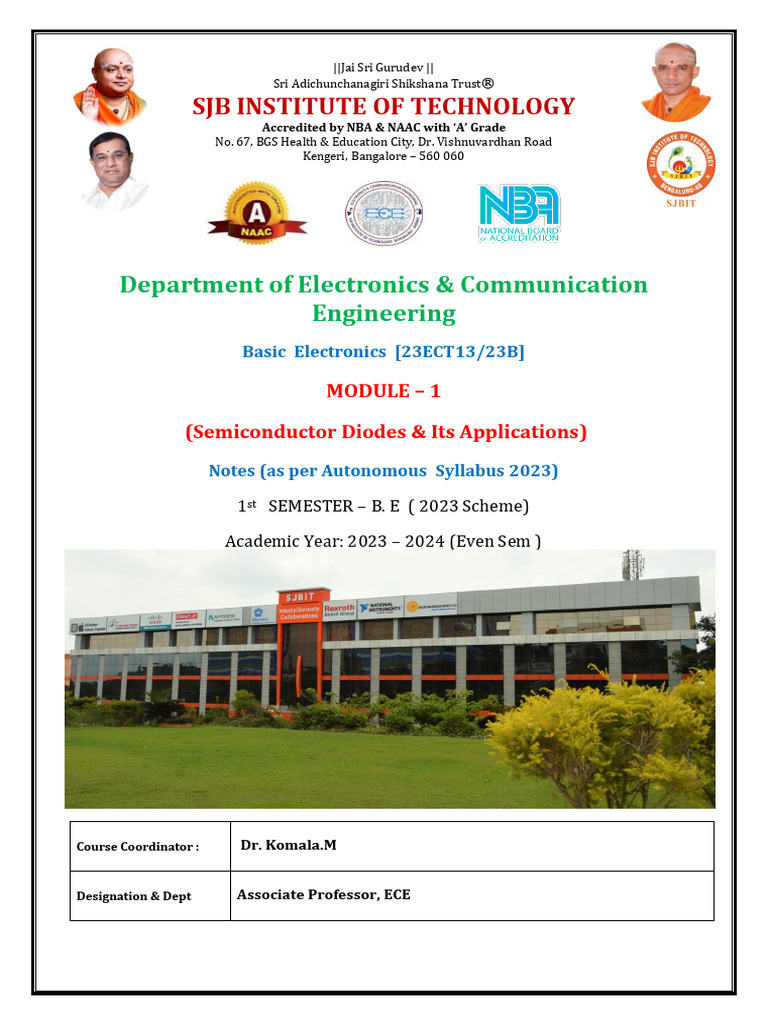 Basic ELectronics Module-1 - Semiconductor Diodes | PDF | Rectifier | P–N Junction