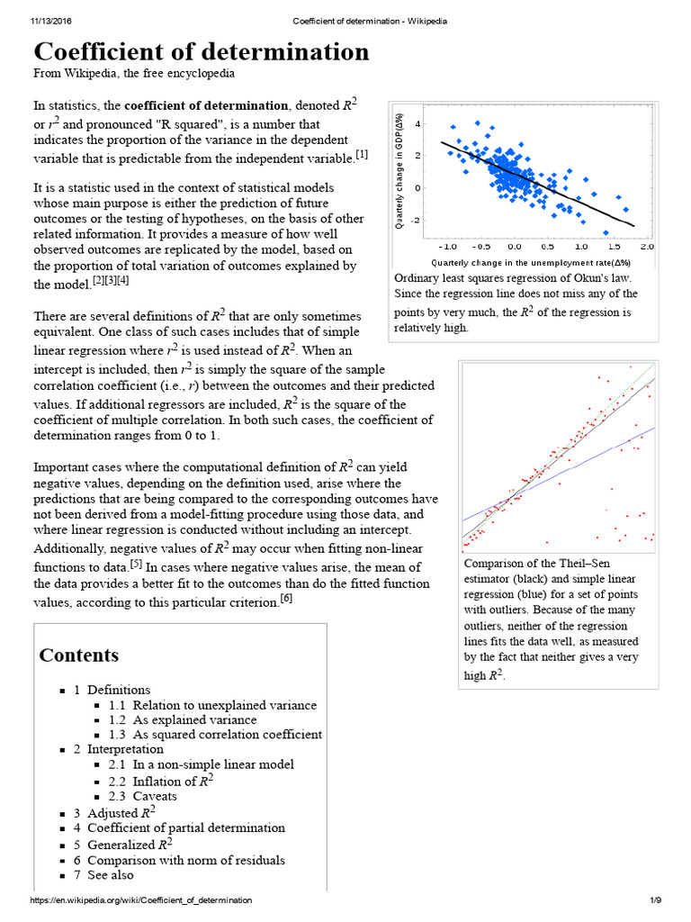 Coefficient of Determination - Wikipedia | PDF | Coefficient Of Determination | Linear Regression