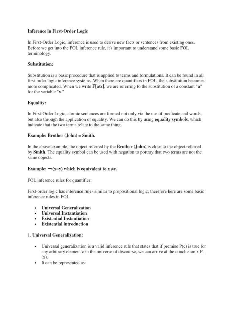 inference in FOL | Download Free PDF | First Order Logic | Formalism (Deductive)