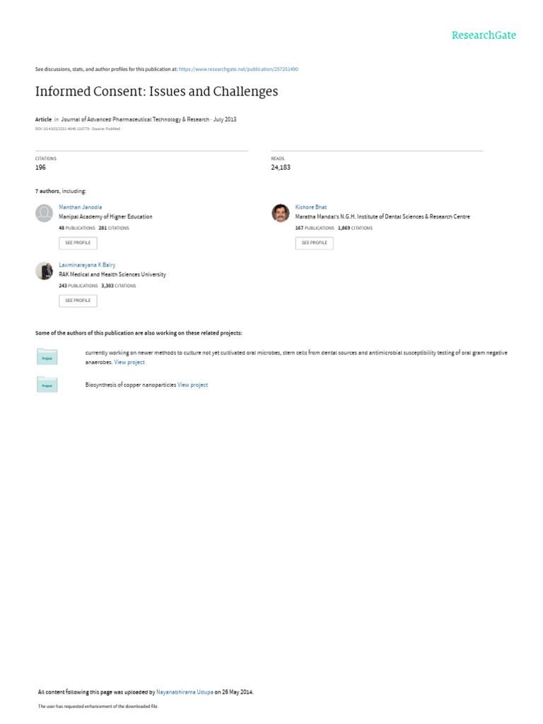Informed Consent Challenges | PDF | Informed Consent | Institutional ...