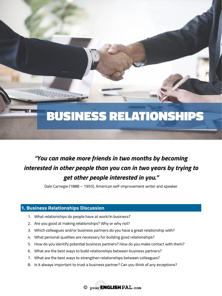 Your English Pal Business English Lesson Plan Business Relationships ...