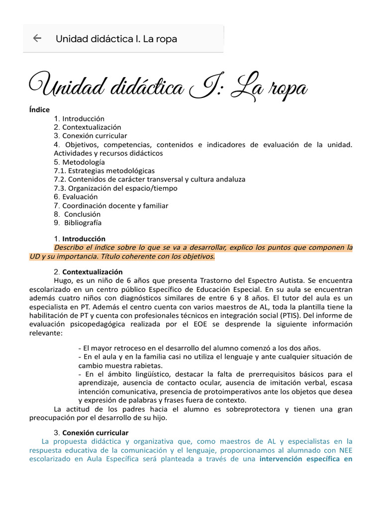 Unidad Didáctica I. La Ropa | PDF | Comunicación | Aprendizaje