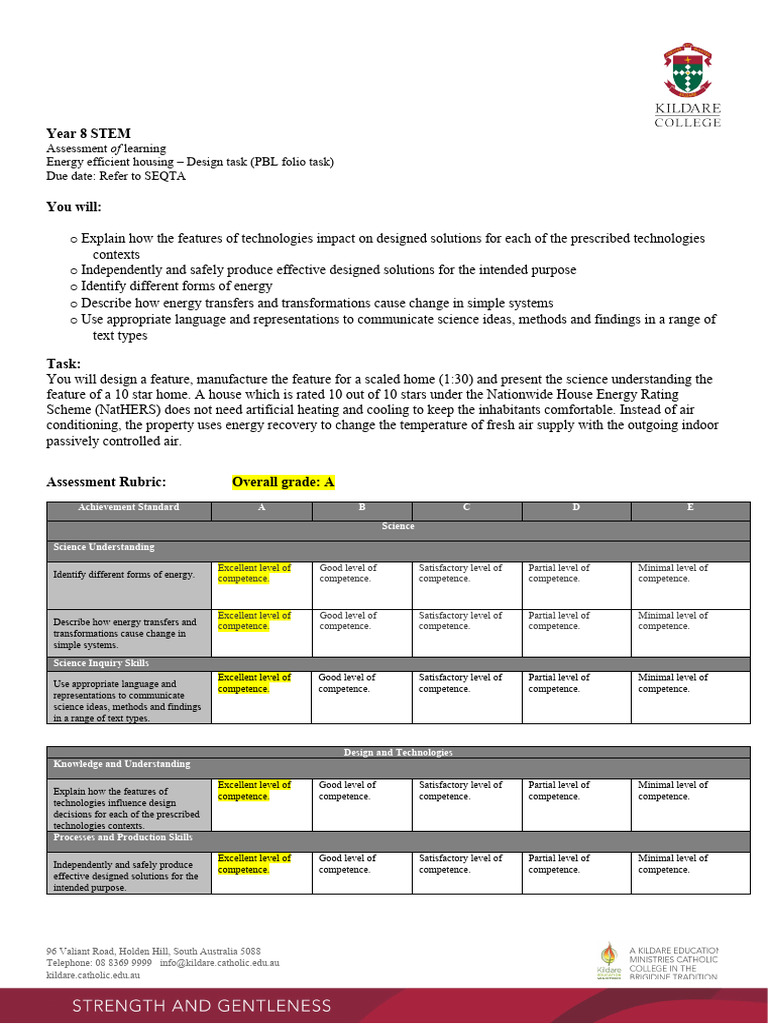 Year 8 STEM Energy Efficient Housing | PDF | Science | Rubric (Academic)