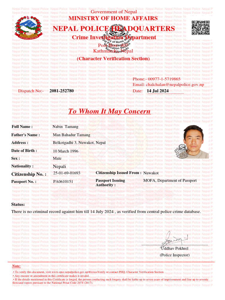 Nepal Police Headquarters: To Whom It May Concern | PDF | Nepal | Crime ...