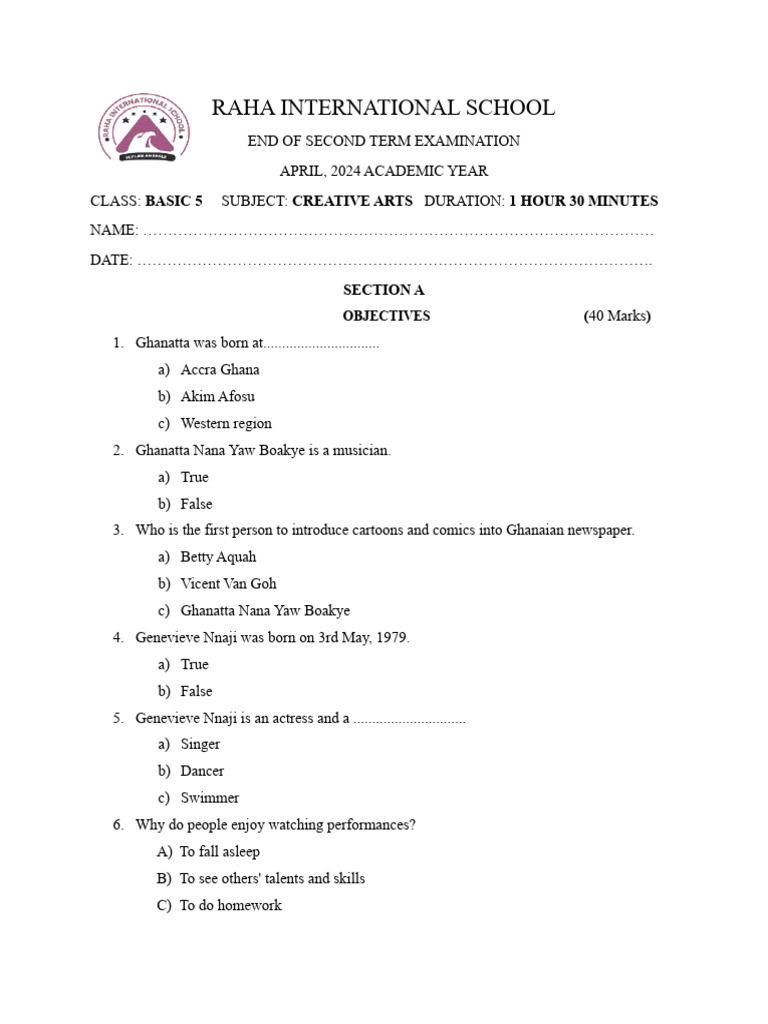 BASIC 5 EXAM | PDF | The Arts