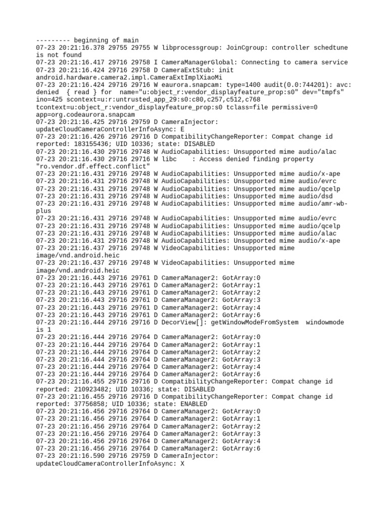 Camera Service Initialization Logs | PDF | Video | Computing