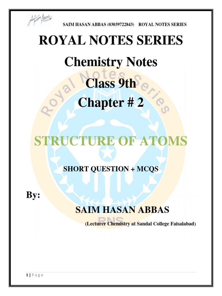 9th CH# 2 Chemistry (Ex Only) | PDF | Atoms | Proton