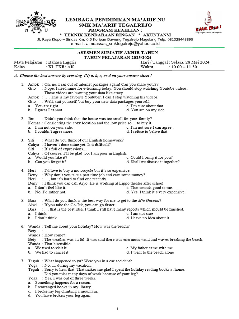SOAL Bahasa Inggris ASAT 23-24 Kelas XI | PDF | Natural Environment | Earth Sciences