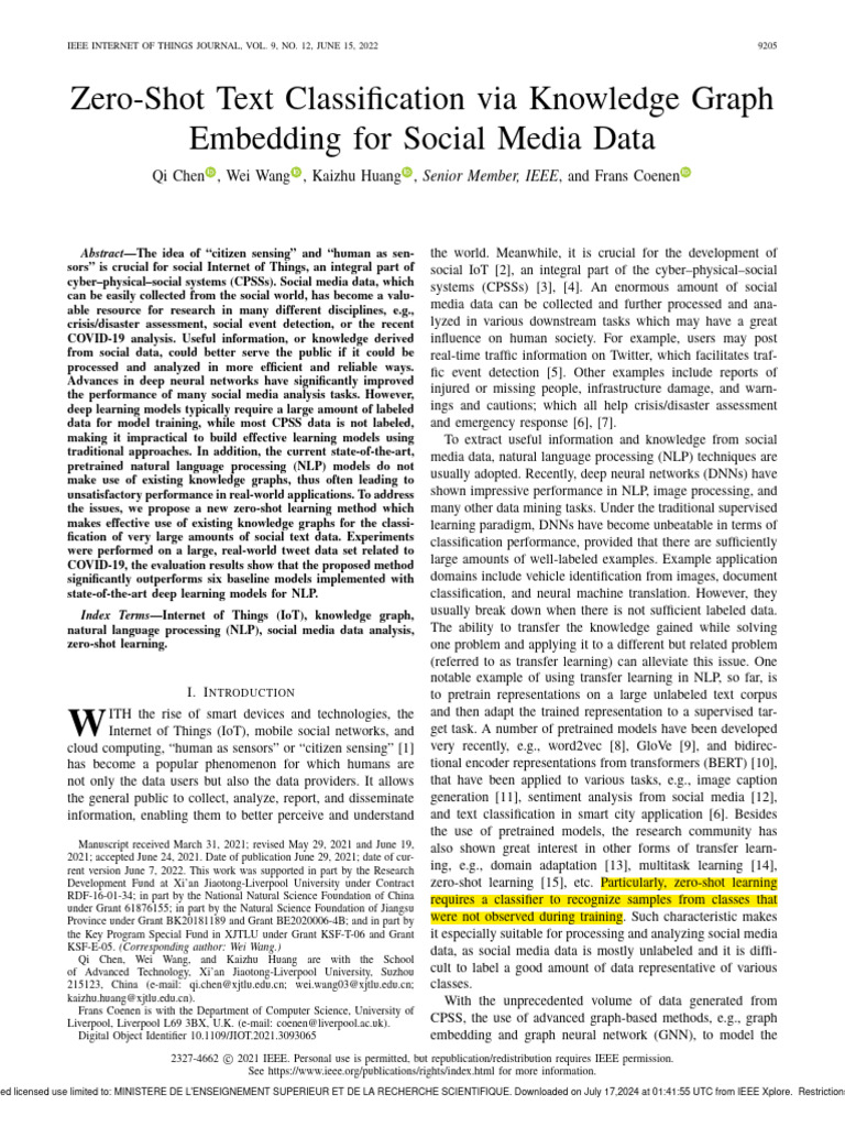 Zero-Shot Text Classification Via Knowledge Graph Embedding For Social Media Data | PDF | Deep ...