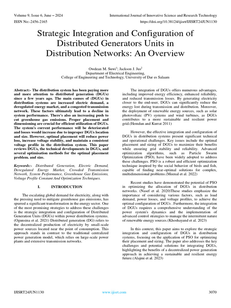 Strategic Integration And Configuration Of Distributed Generators Units In Distribution Networks