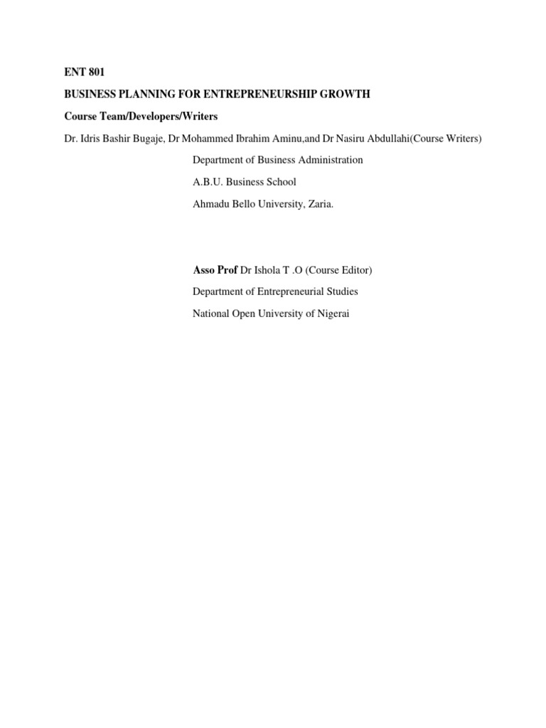 Ent 801 | PDF | Business Plan | Feasibility Study